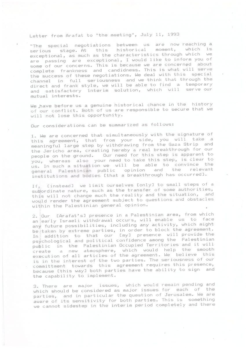 Secret negotiations with the PLO and the signing of the Declaration of ...